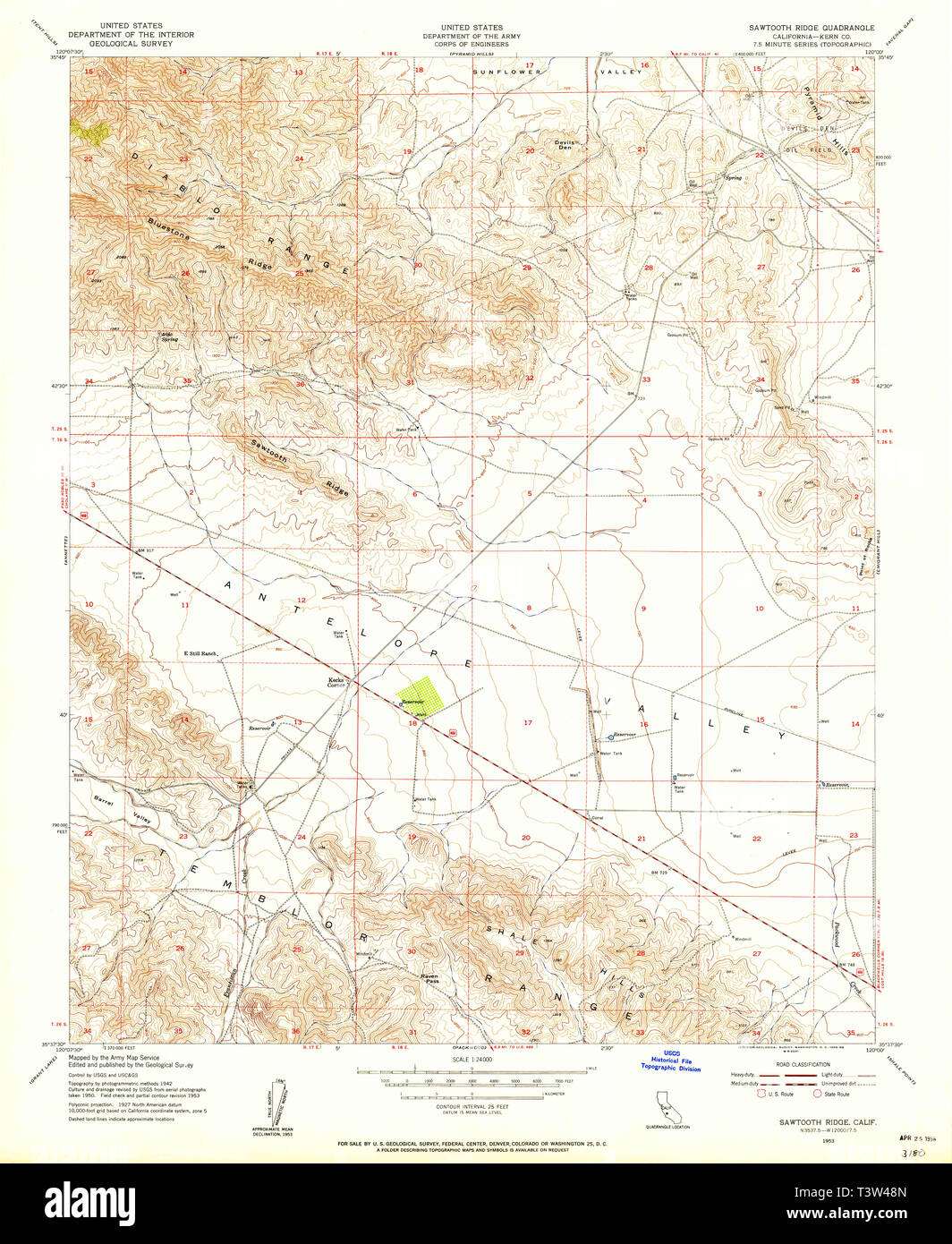 USGS TOPO Map California CA Sawtooth Ridge 300366 1953 24000 ...