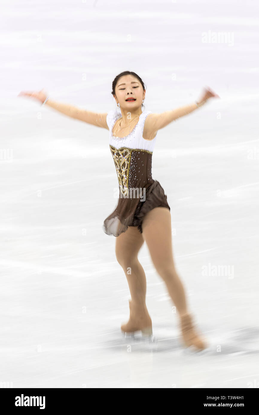 Blur motion action of Kim Hanul (KOR) competing in the Figure Skating ...