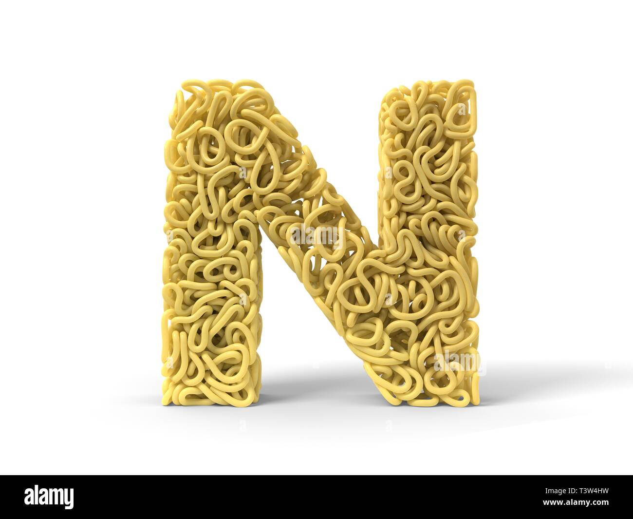 noodle in shape of N letter. curly spaghetti for cooking. 3d ...