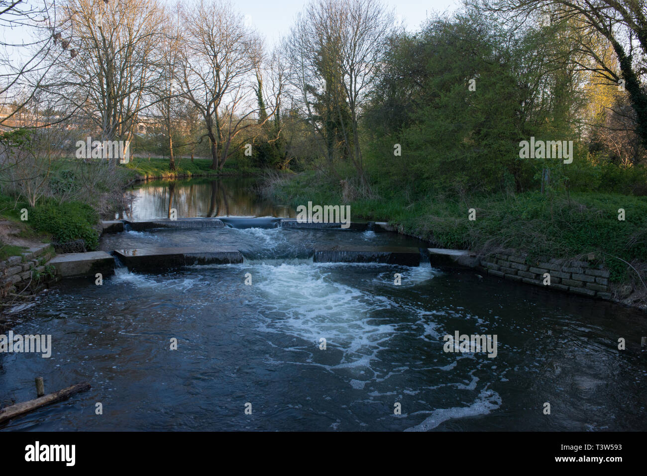 River Lee in England. The river flows next to the Hartham Common park ...