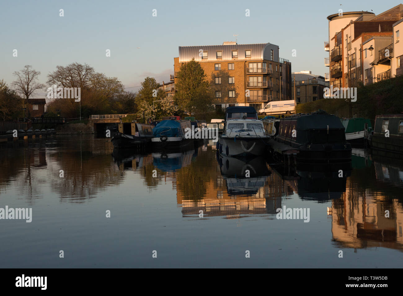 Canal boats on Hertford Basin. Hertford Basin is a canal located on the ...