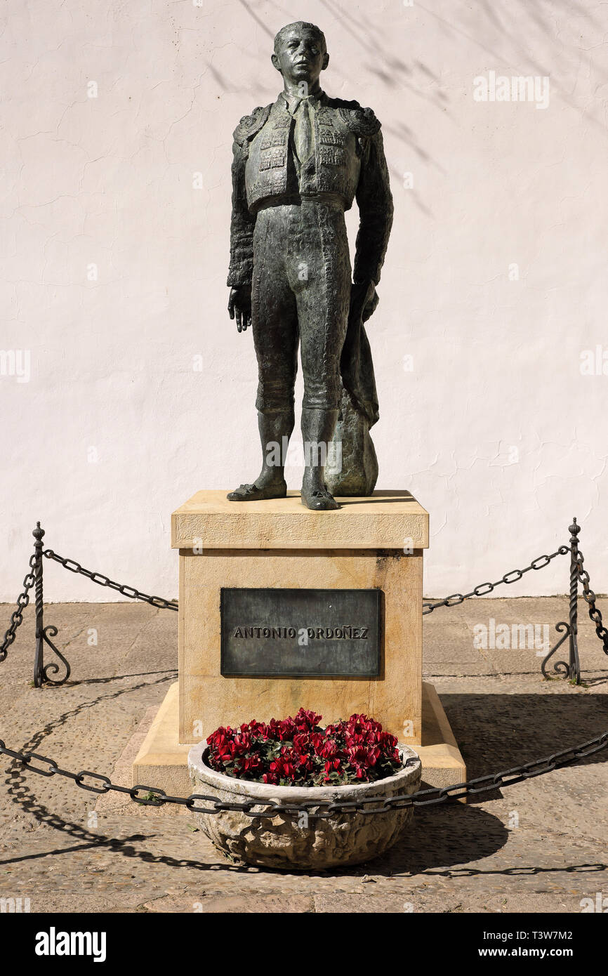 Ronda, Andalucia, Spain - March 16, 2019 : bronze statue of the famous ...
