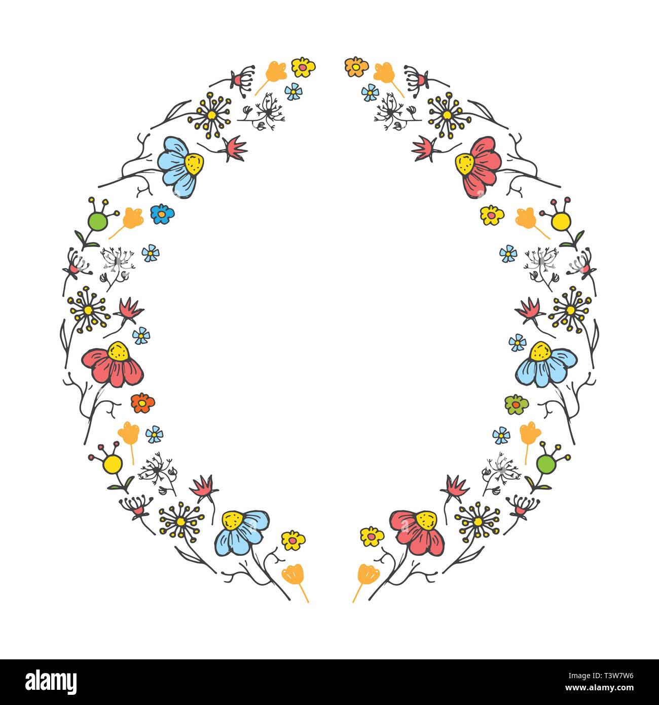 Round flower Frame hand drawn sketch doodles. Vector illustration Stock ...