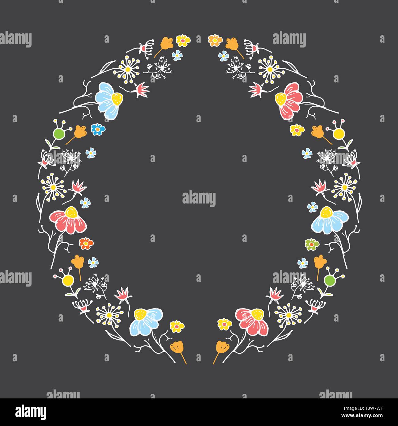 Round flower Frame hand drawn sketch doodles. Vector illustration on ...