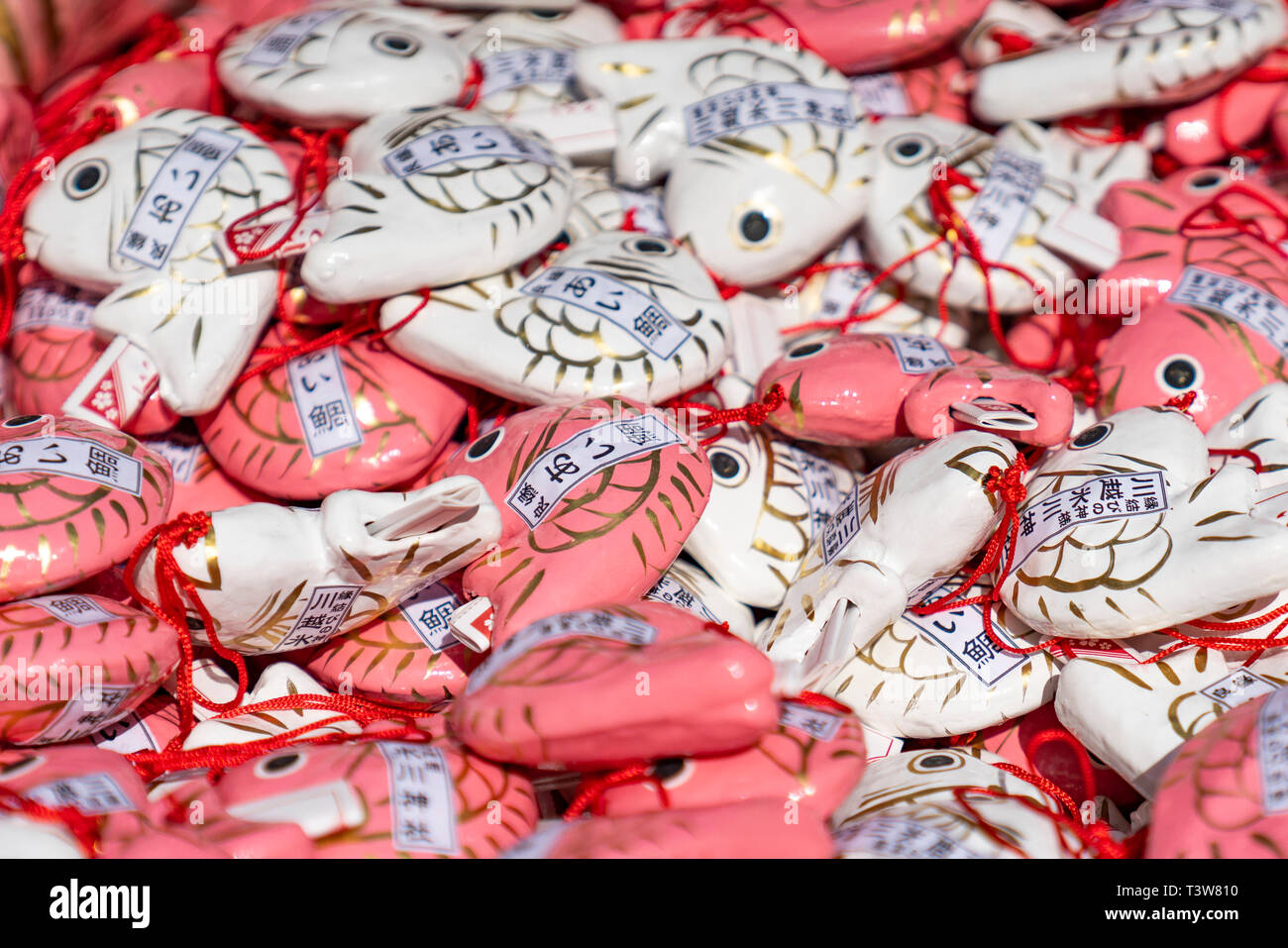 Red snapper fish design Omikuji, Hikawa Shrine, Kawagoe City, Saitama ...