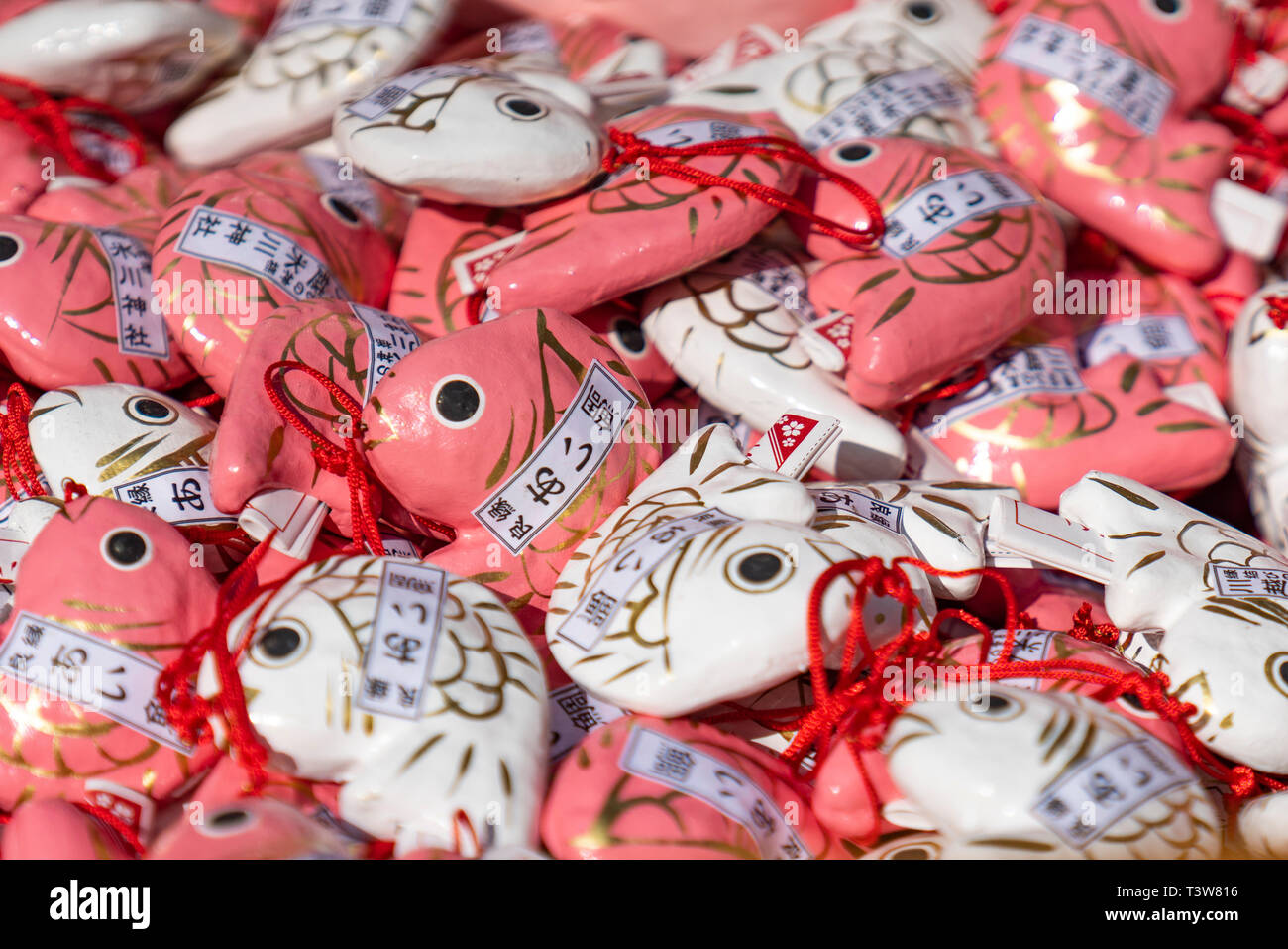 Red snapper fish design Omikuji, Hikawa Shrine, Kawagoe City, Saitama ...