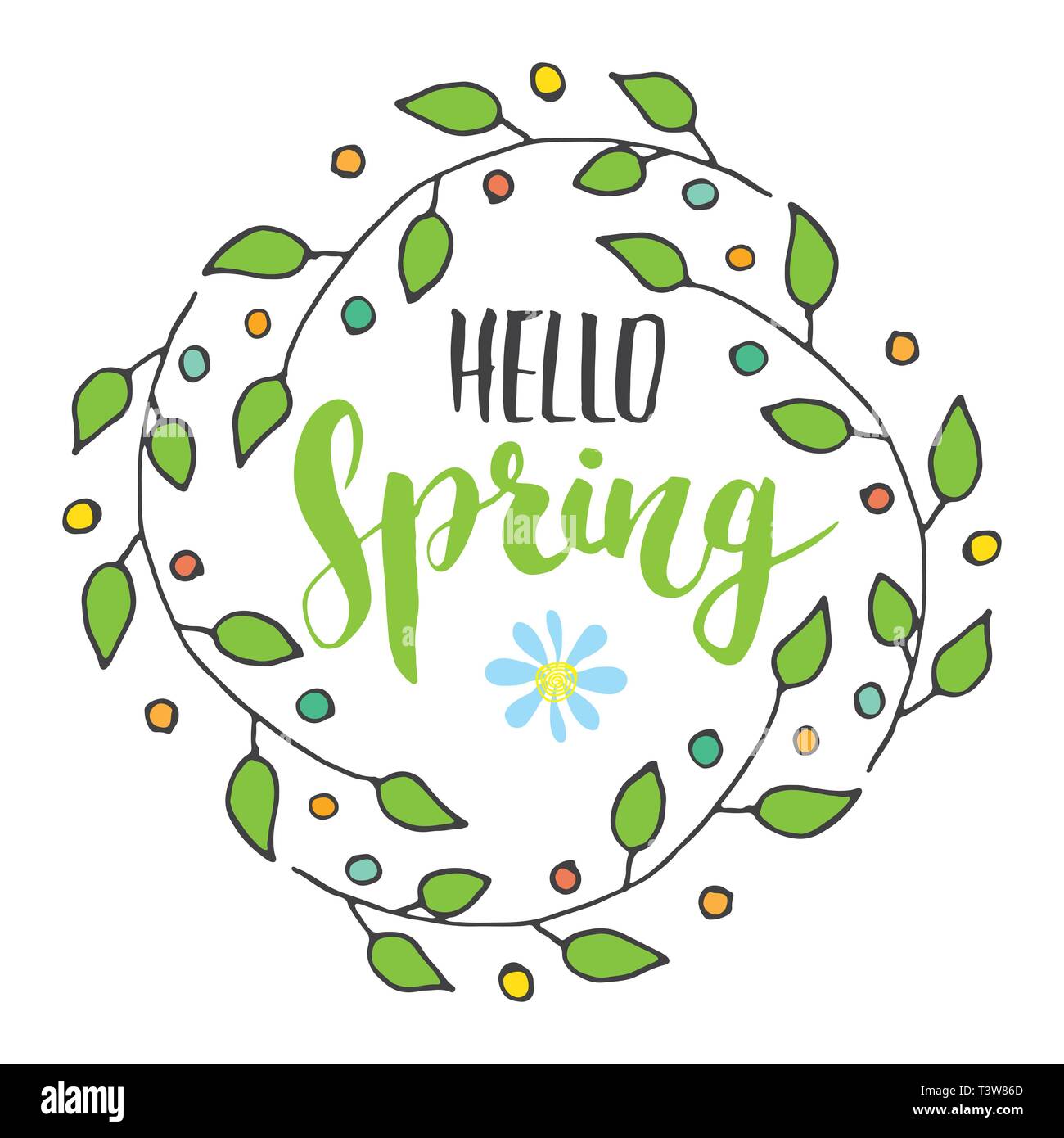 Hello Spring Calligraphy lettering handwritten sign, Hand drawn grunge ...