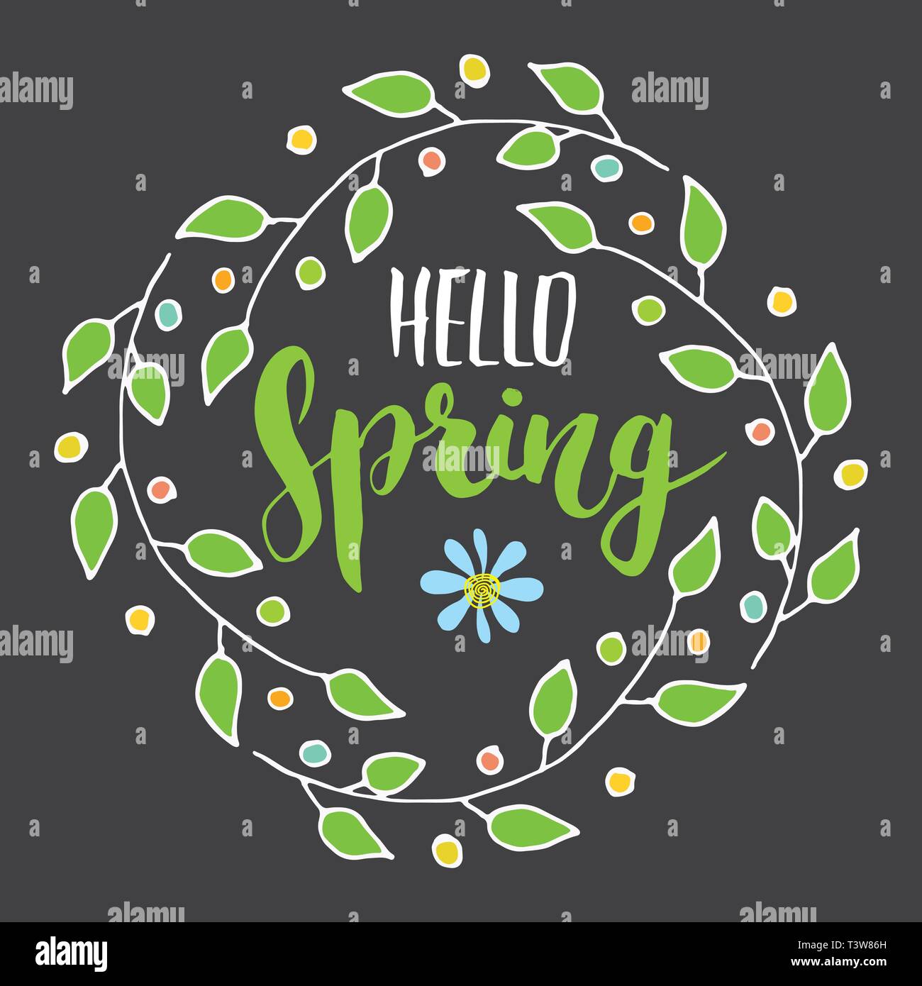 Hello Spring Calligraphy lettering handwritten sign, Hand drawn grunge ...