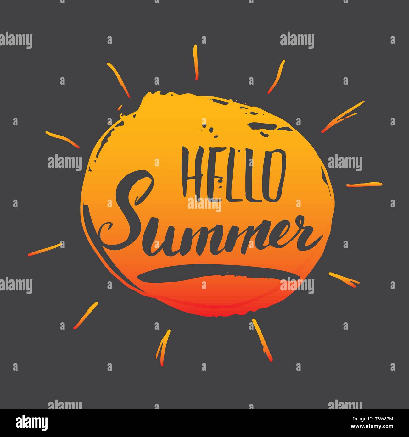 Hello Summer Calligraphy lettering handwritten sign, Hand drawn grunge ...