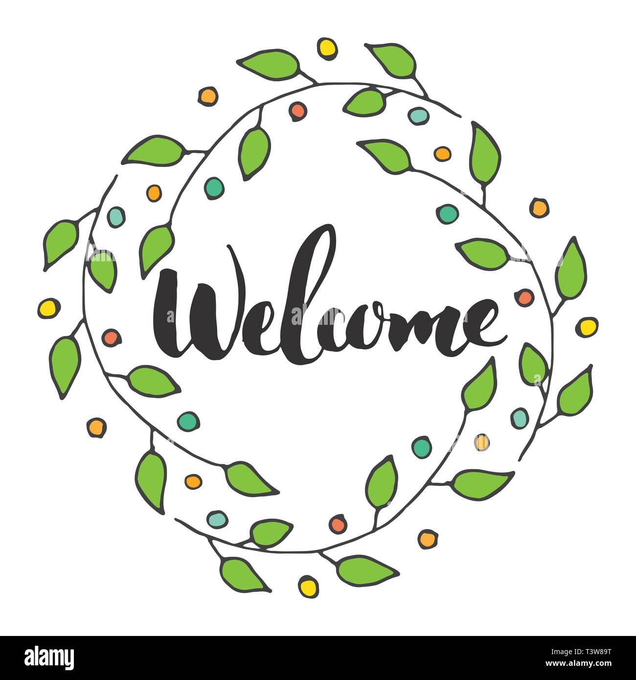 Welcome lettering handwritten sign, Hand drawn grunge calligraphic text ...
