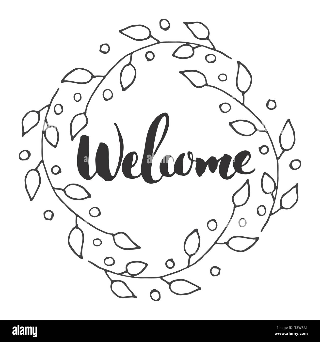Welcome lettering handwritten sign, Hand drawn grunge calligraphic text ...