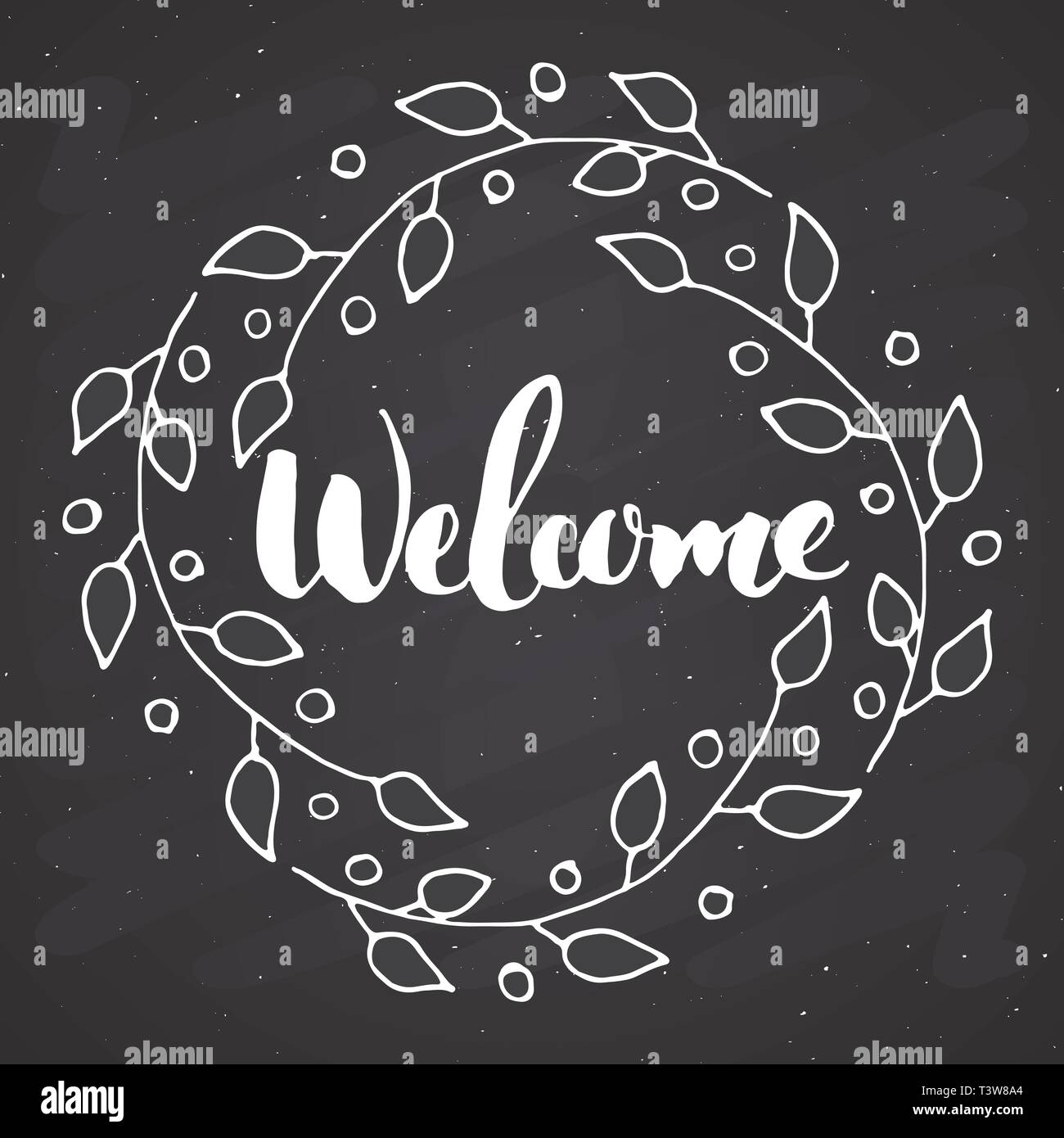 Welcome lettering handwritten sign, Hand drawn grunge calligraphic text ...