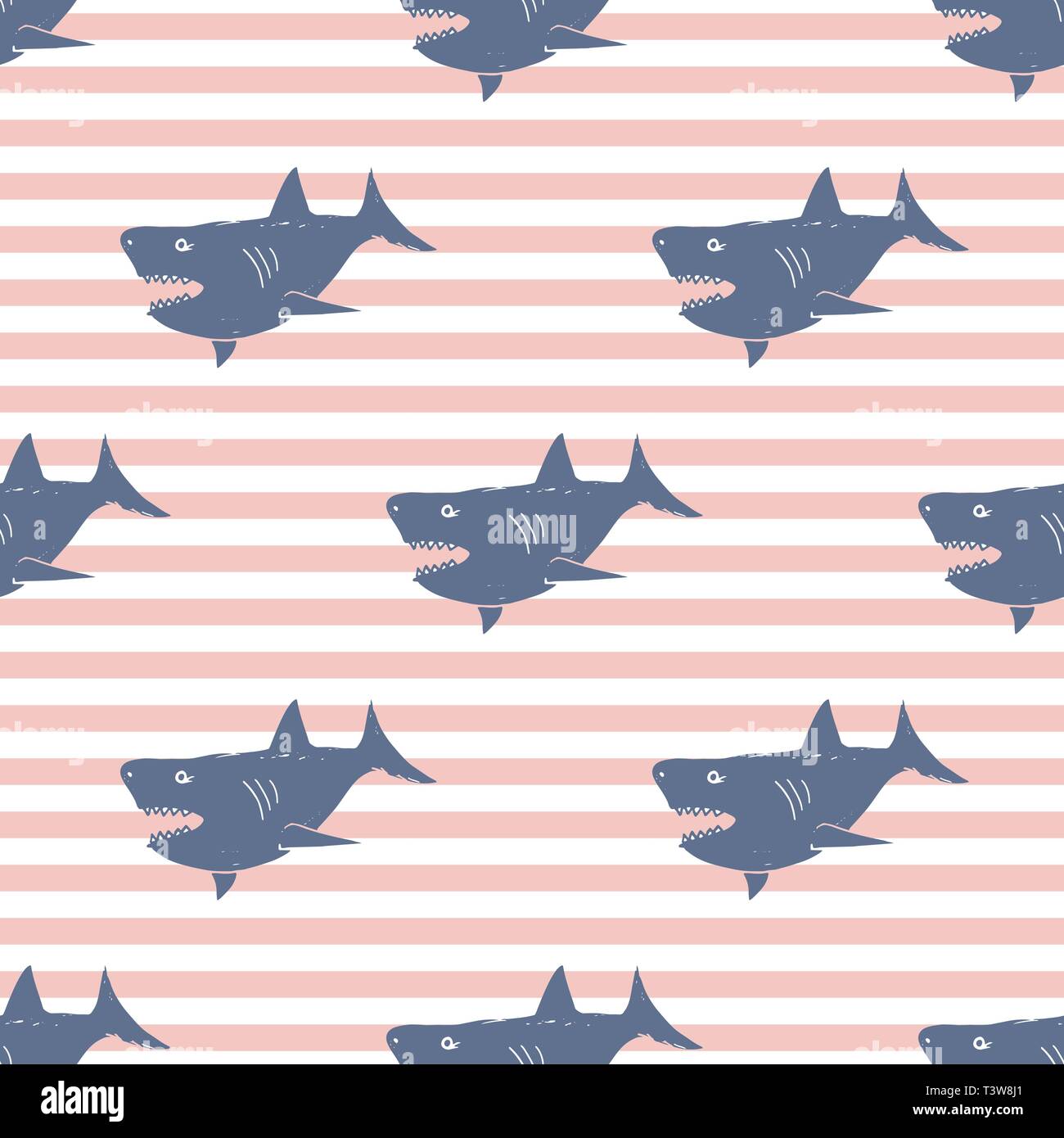 Shark seamless pattern, Hand drawn sketched doodle shark, vector ...