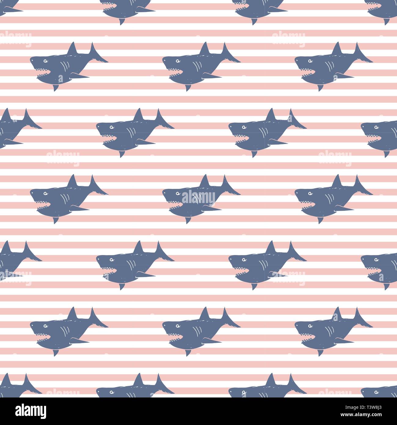 Shark seamless pattern, Hand drawn sketched doodle shark, vector ...