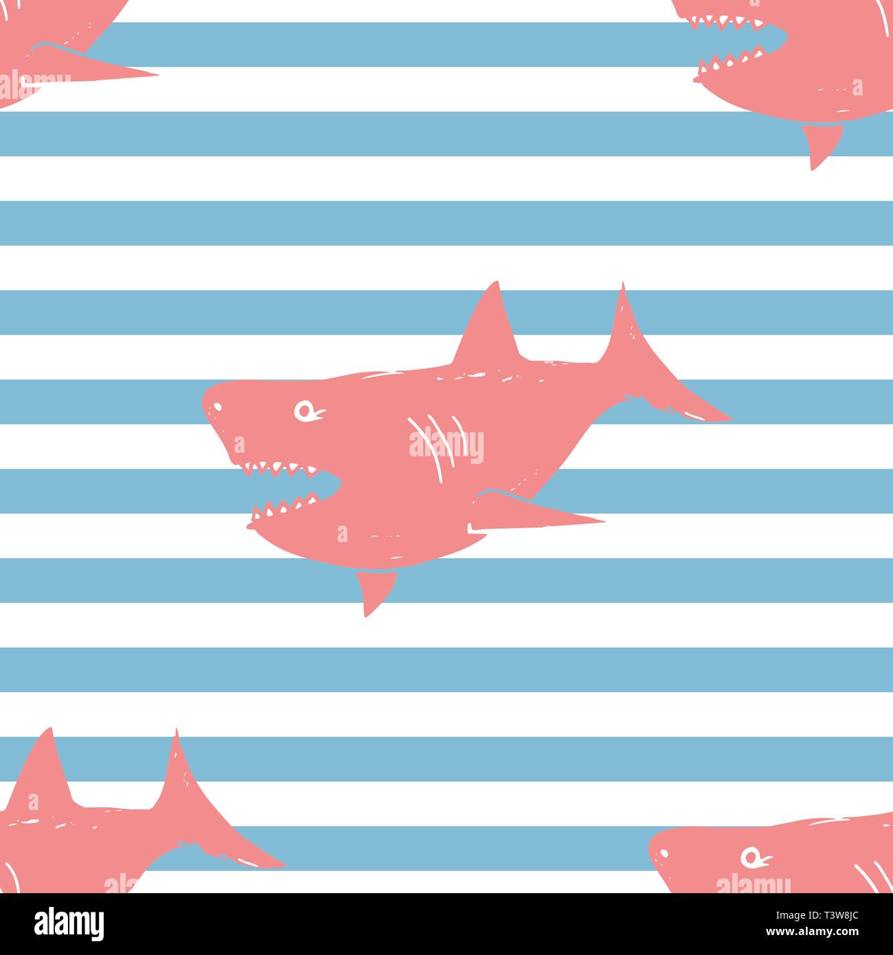 Shark seamless pattern, Hand drawn sketched doodle shark, vector ...