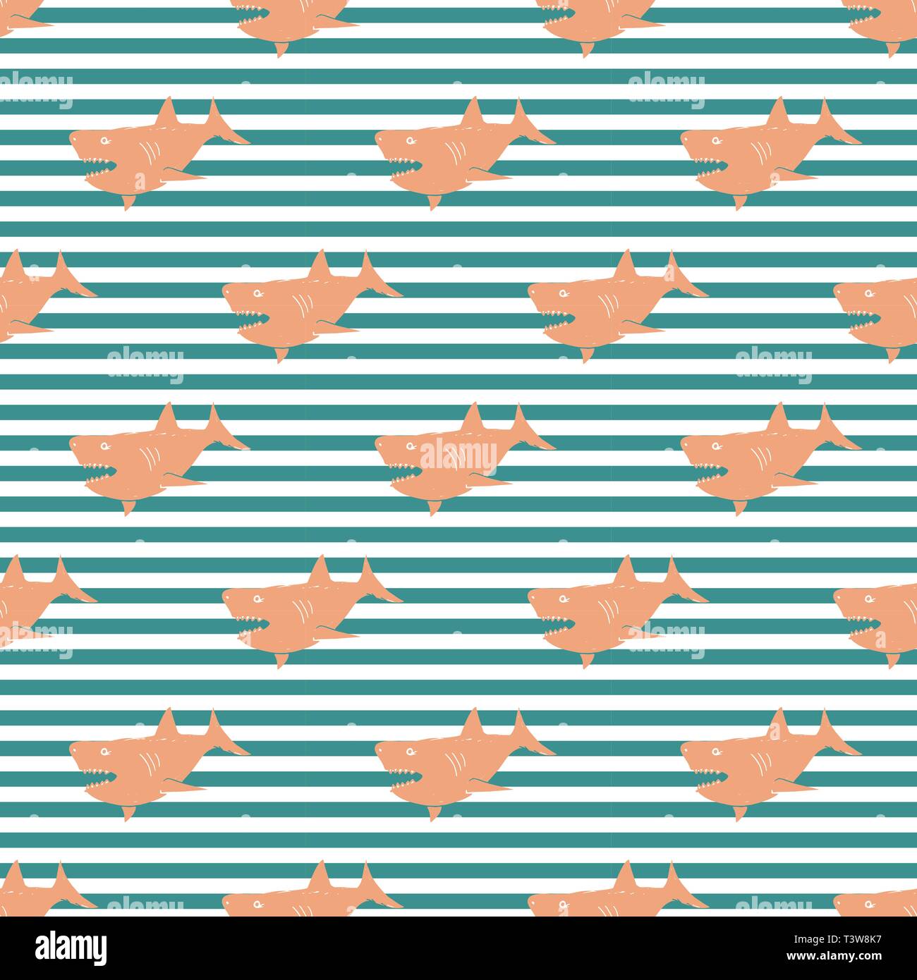 Shark seamless pattern, Hand drawn sketched doodle shark, vector ...