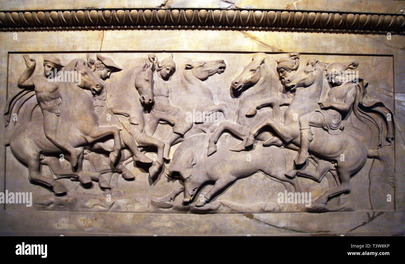 Istanbul Archeology Museum art details in Istanbul, Turkey. Museum over ...