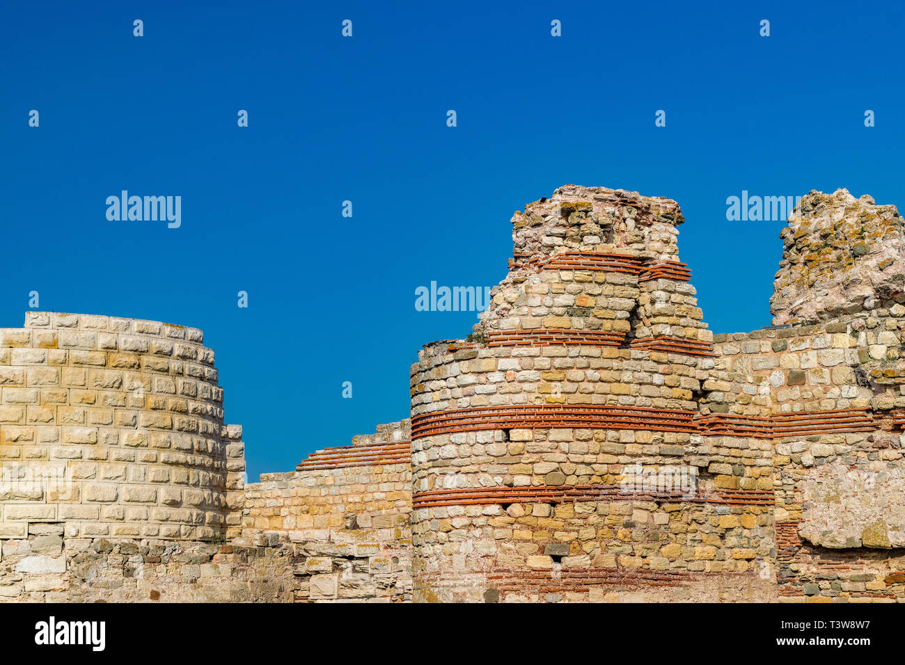 Ancient ruins at the entrance of the Nessebar ancient city, one of the ...