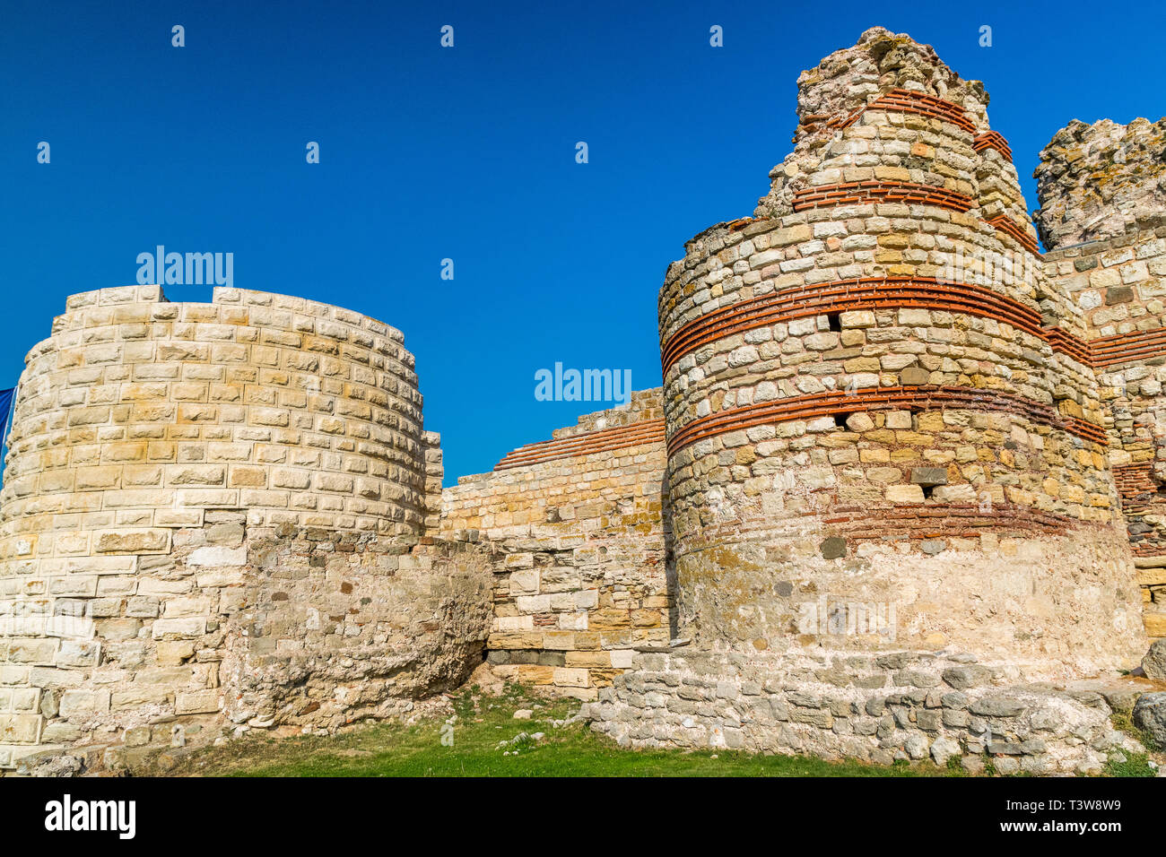 Ancient ruins at the entrance of the Nessebar ancient city, one of the ...