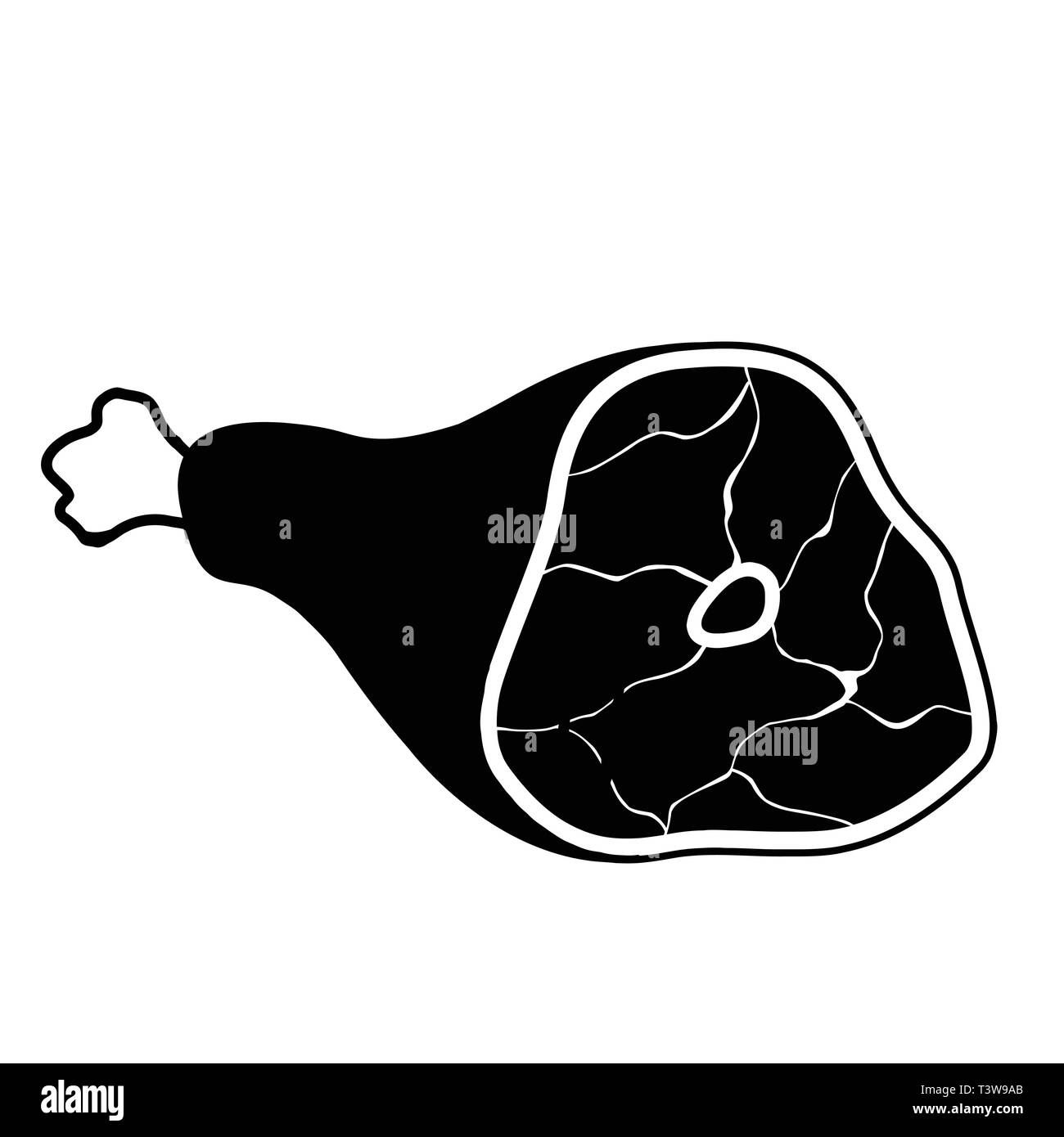 Pork gammon sign or icon. Sliced ham leg with bone on white background ...