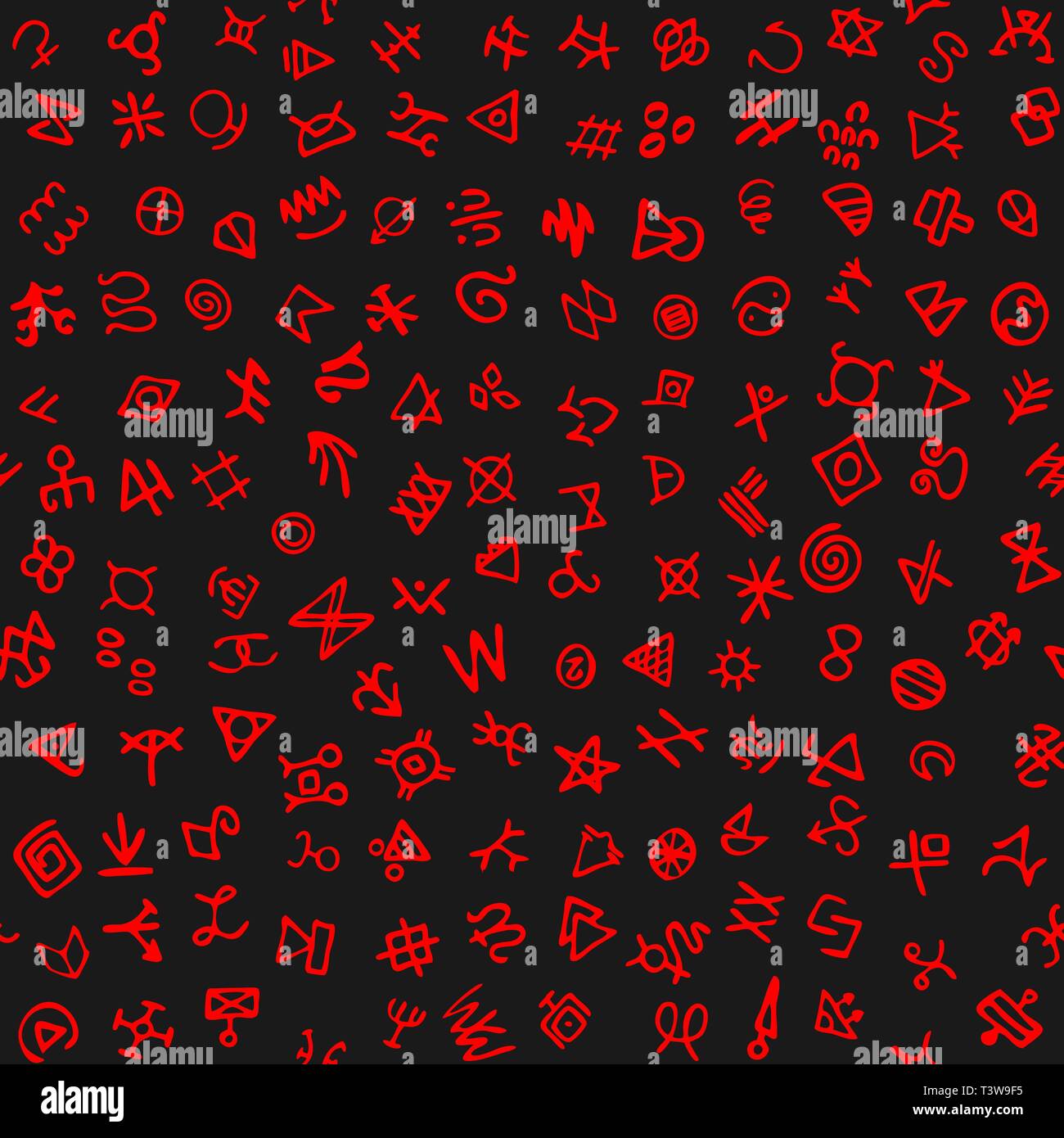 Hand drawn vector seamless pattern with red glyphs. Fashionable textile ...