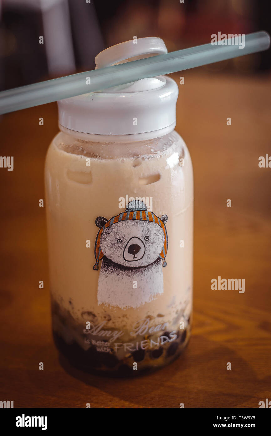 Taiwanese Brown Sugar Pearl Milk Tea with Gula Melaka syrup Stock Photo ...