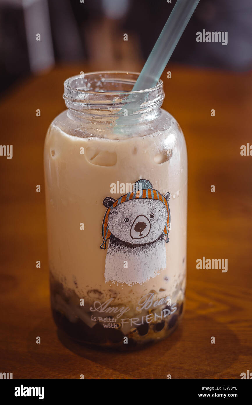 Taiwanese Brown Sugar Pearl Milk Tea with Gula Melaka syrup Stock Photo ...