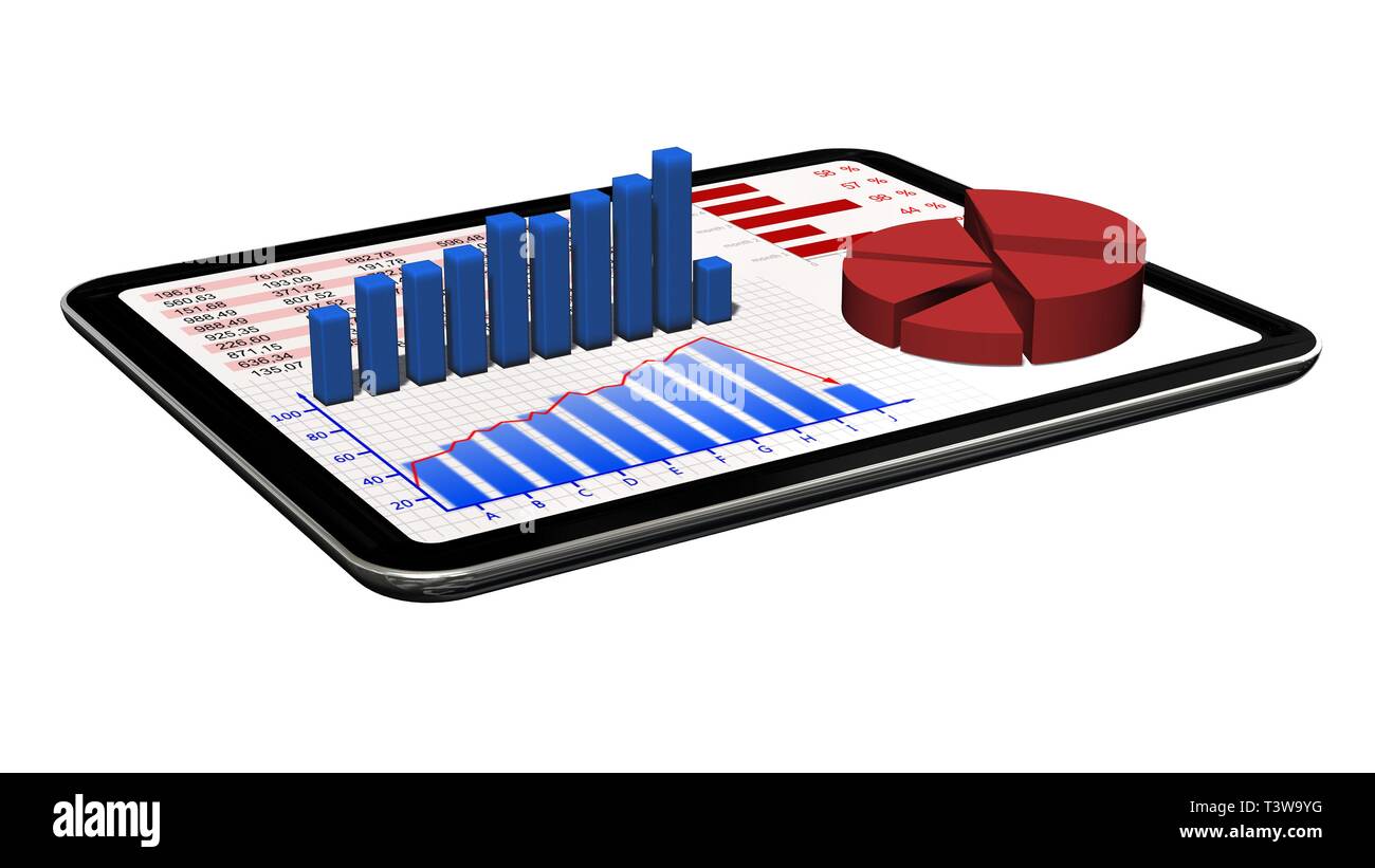 Graphs and chart on tablet pc - Business statistic concept - 3D ...
