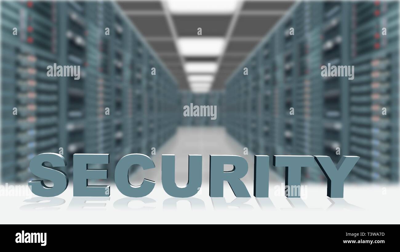 SECURITY - 3D letters in front server room background - 3D rendering ...