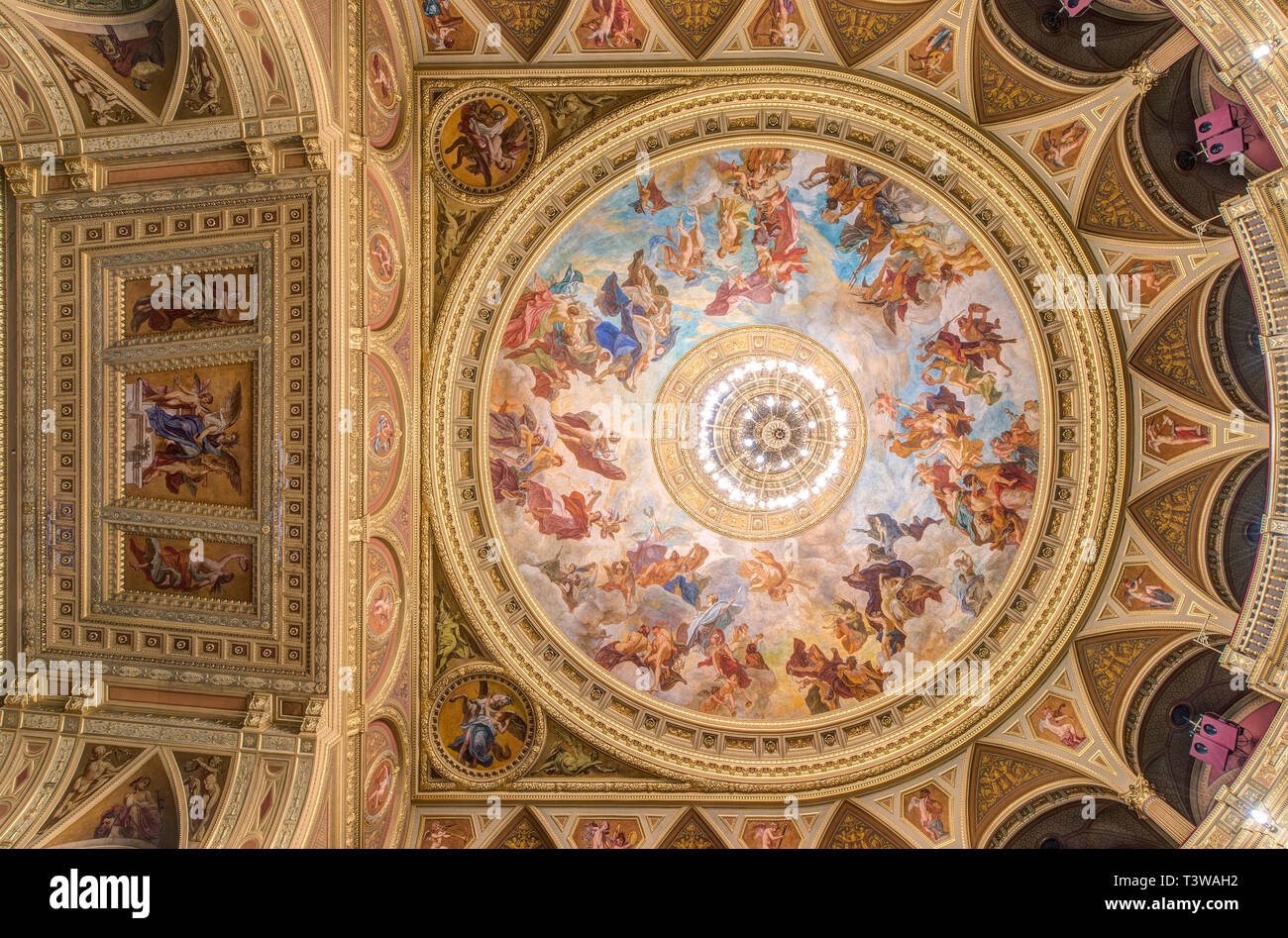 Ornate painted ceiling of Hungarian Sate Opera House, Budapest, Hungary ...