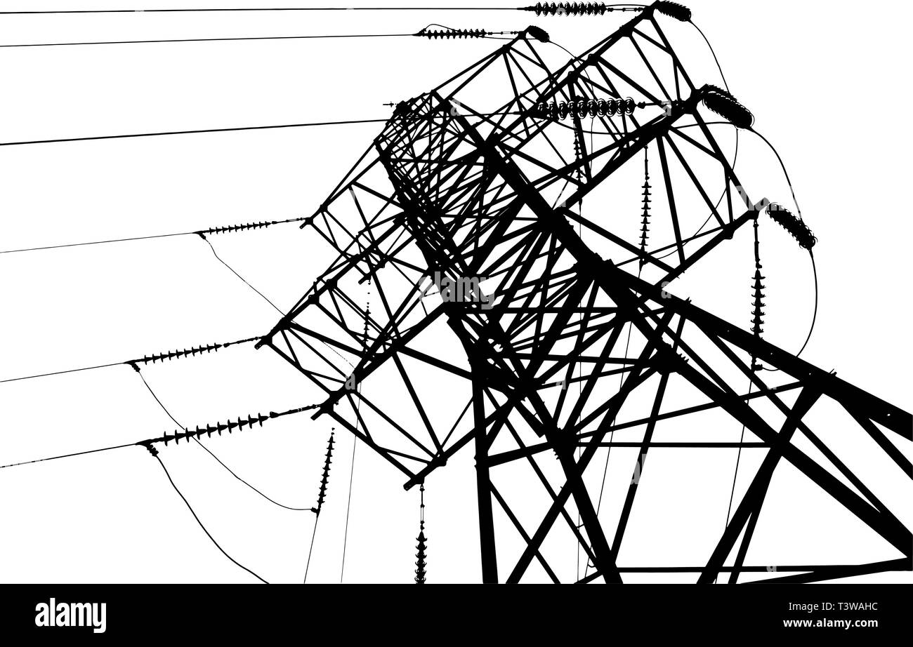 Vector silhouette of high voltage electric line on a white background ...