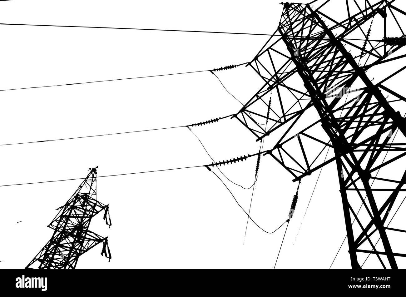 Vector silhouette of high voltage electric line on a white background ...