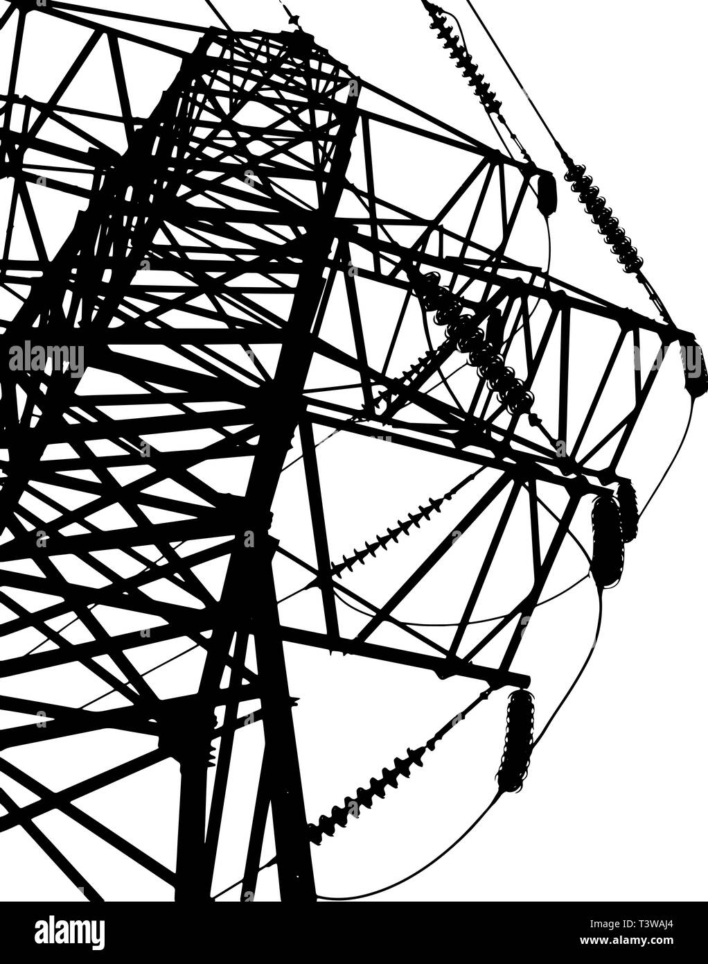 Vector silhouette of high voltage electric line on a white background ...