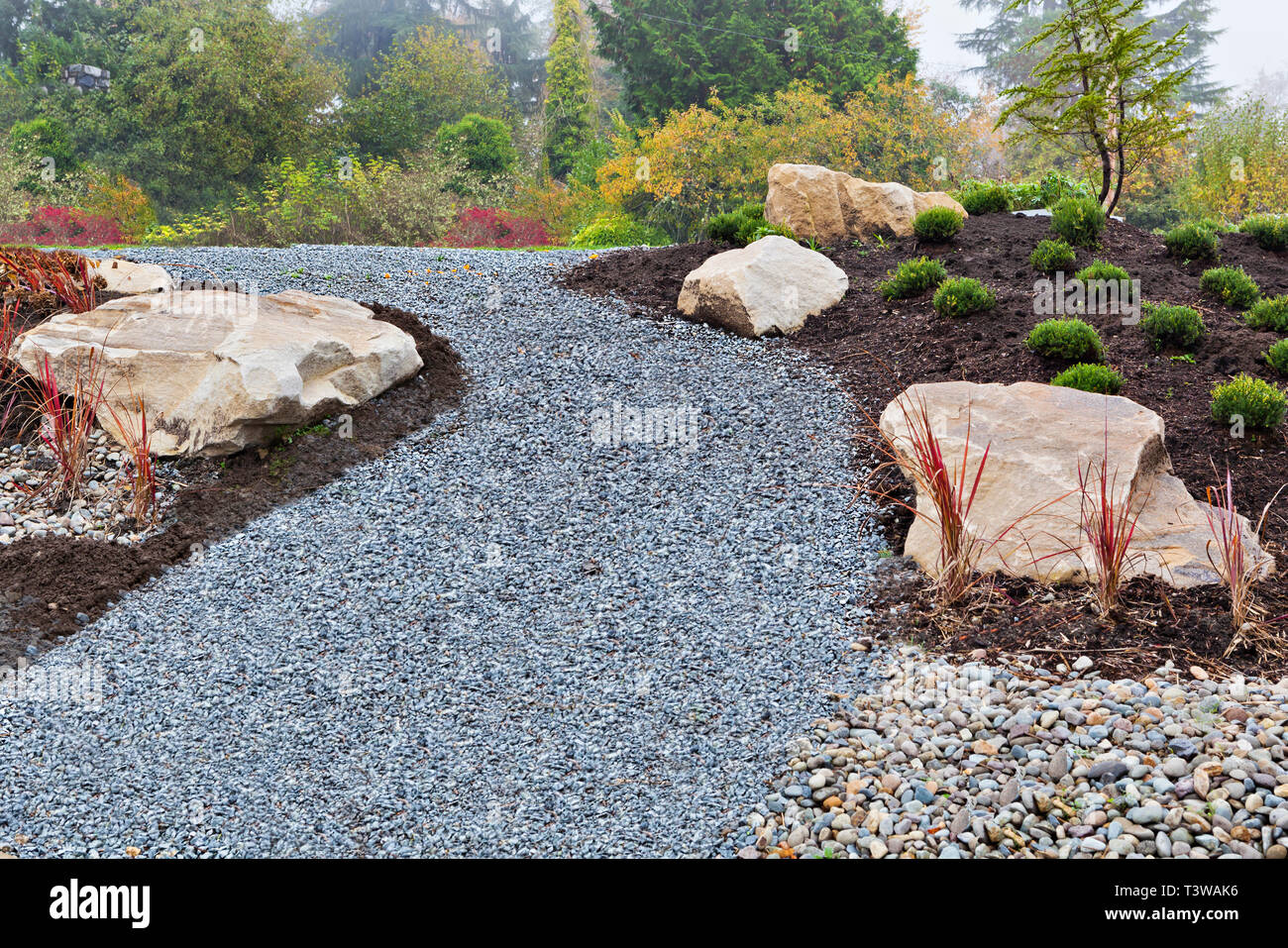 Gravel path and rocks in landscaped garden Stock Photo - Alamy