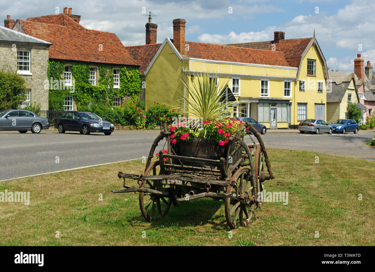 Flower Cart and Buildings, Cavendish, Suffolk Stock Photo - Alamy
