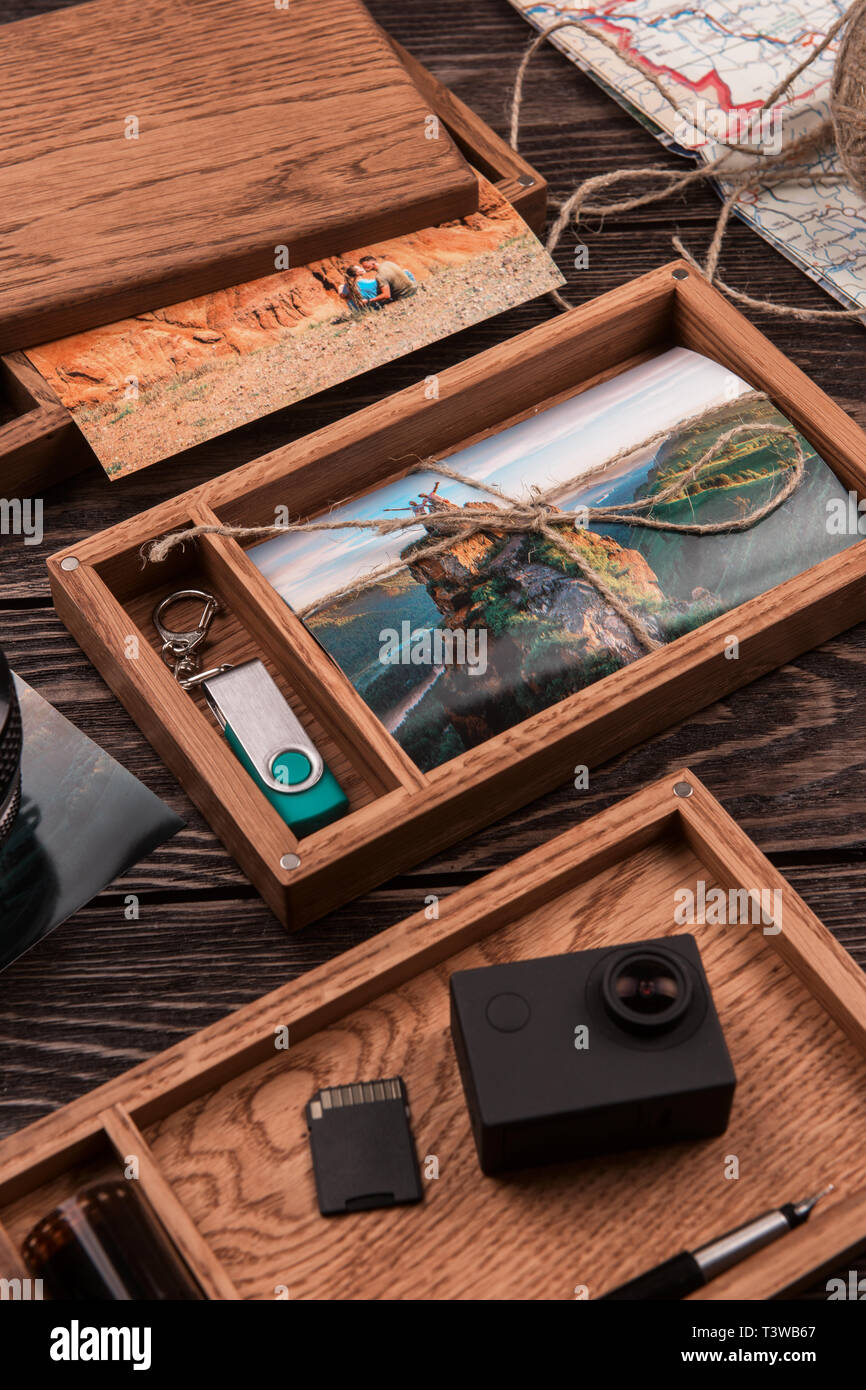 Wooden photo box with photo from travel Stock Photo - Alamy