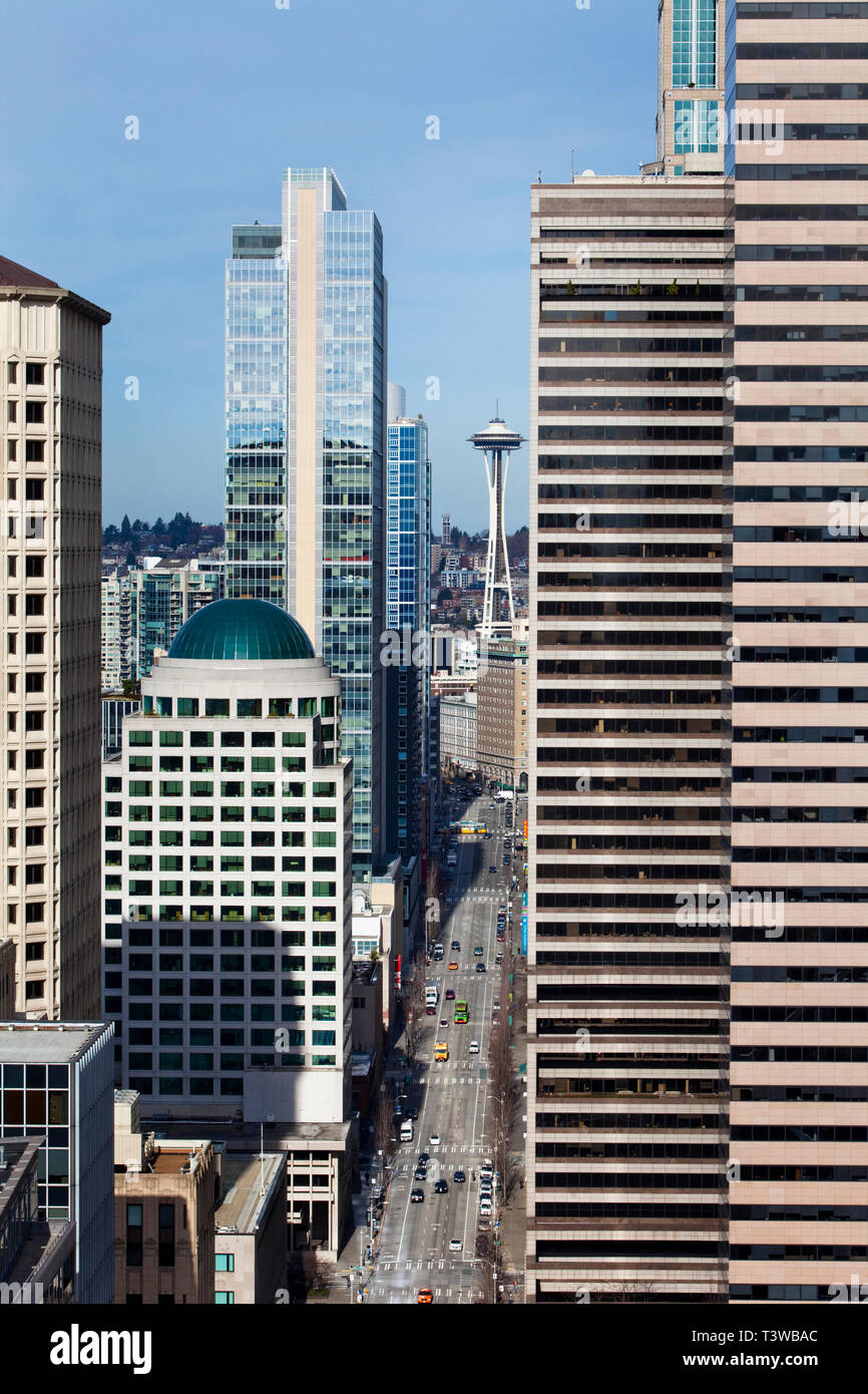 Aerial view of skyscrapers in downtown Seattle, Washington, United ...