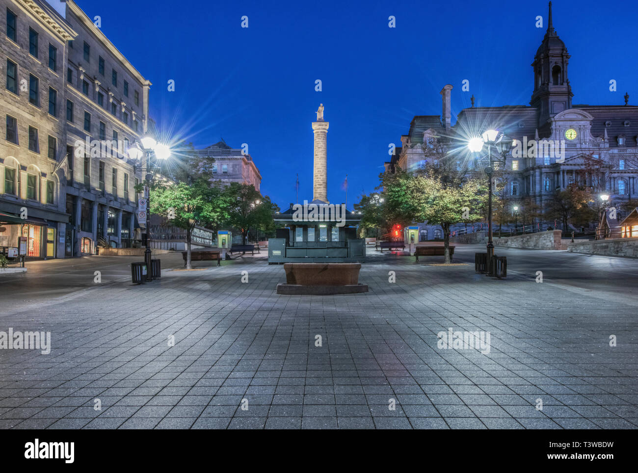 Monument overlooking town square, Montreal, Quebec, Canada Stock Photo ...