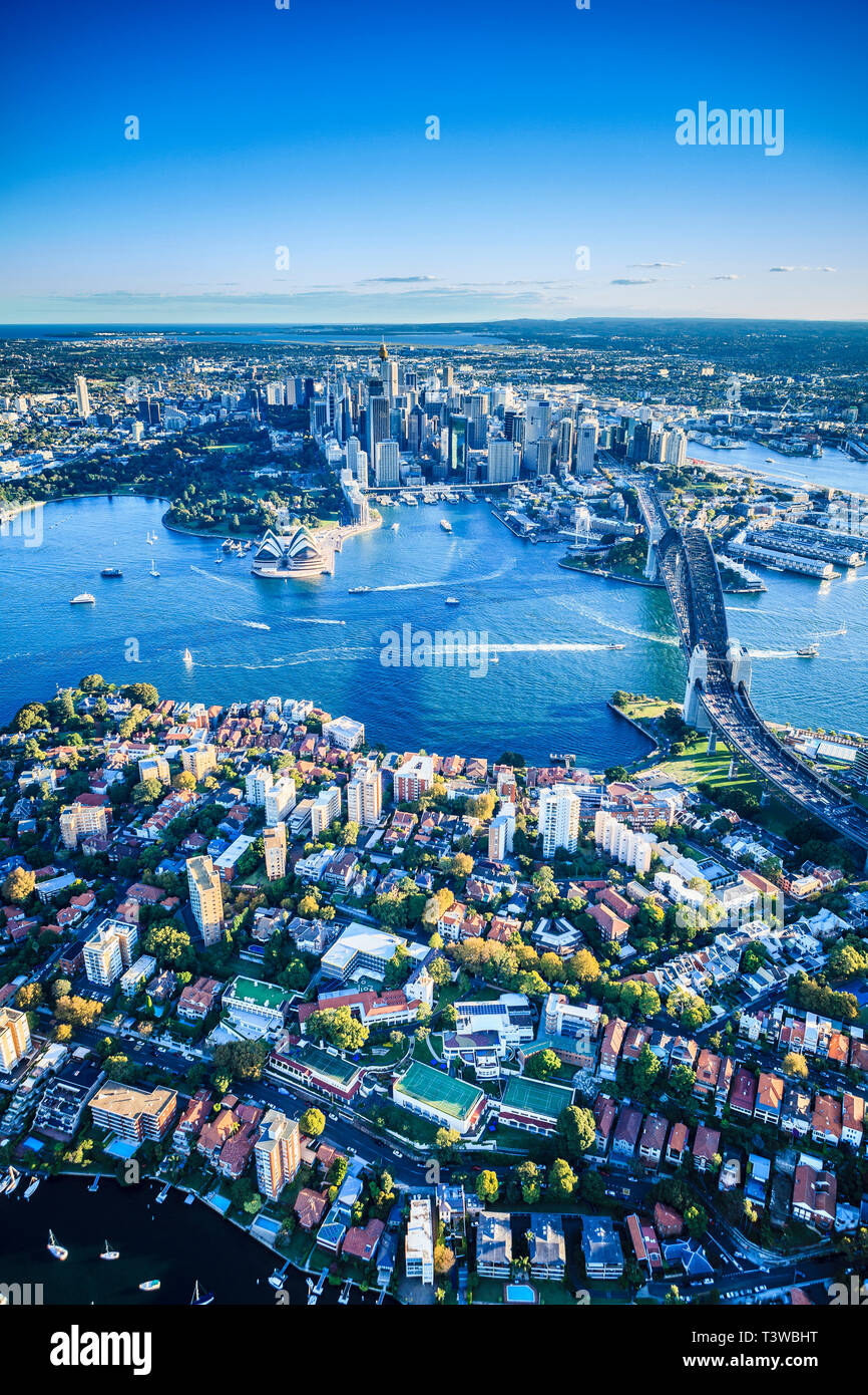 Aerial view of Sydney cityscape, Sydney, New South Wales, Australia ...