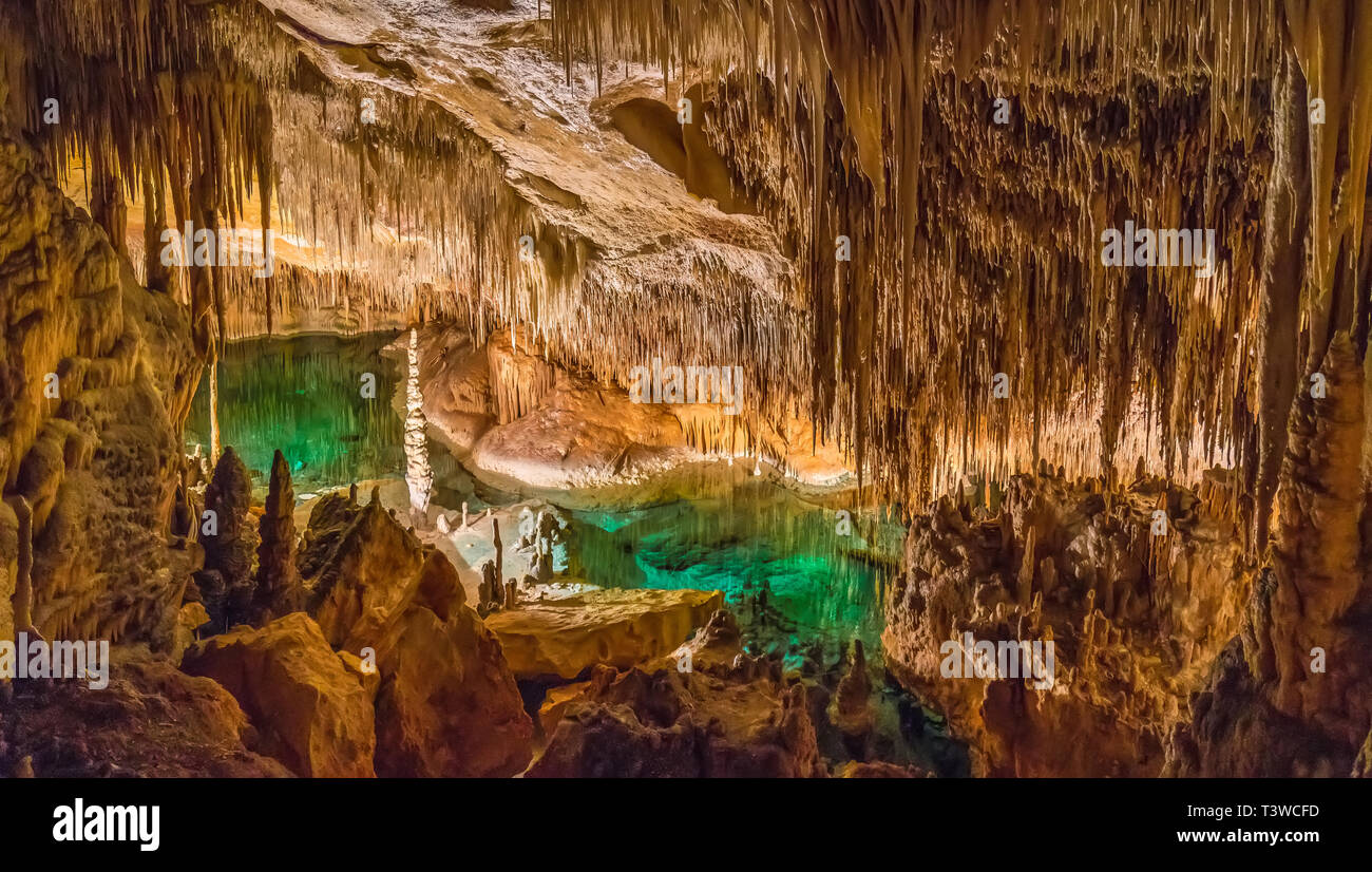 Famous cave "Cuevas del Drach" (Dragon cave), on Mallorca Island, Spain ...
