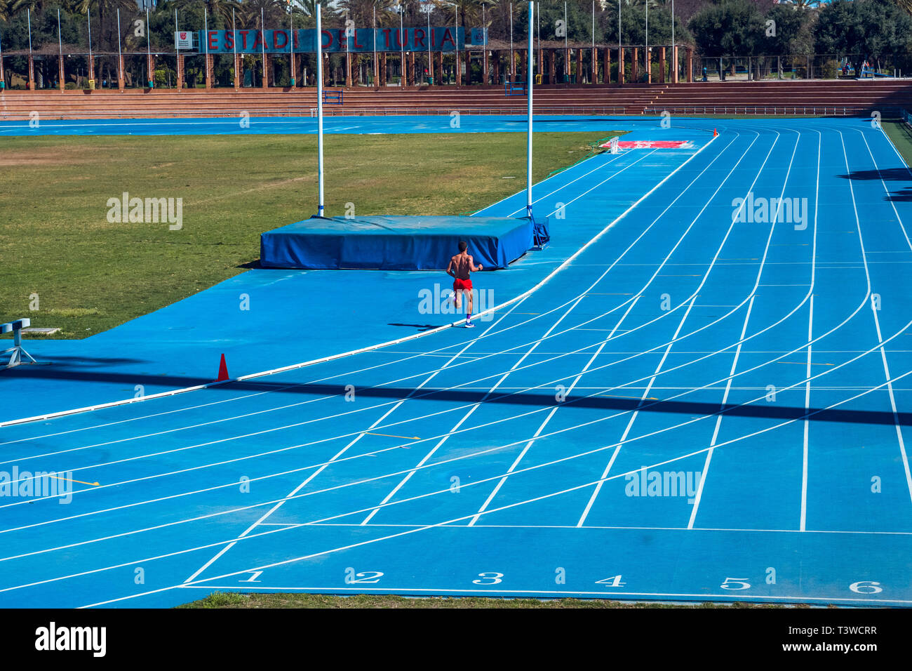 Valencia,Spain - March 16, 2019: Two runners on the track. Running ...