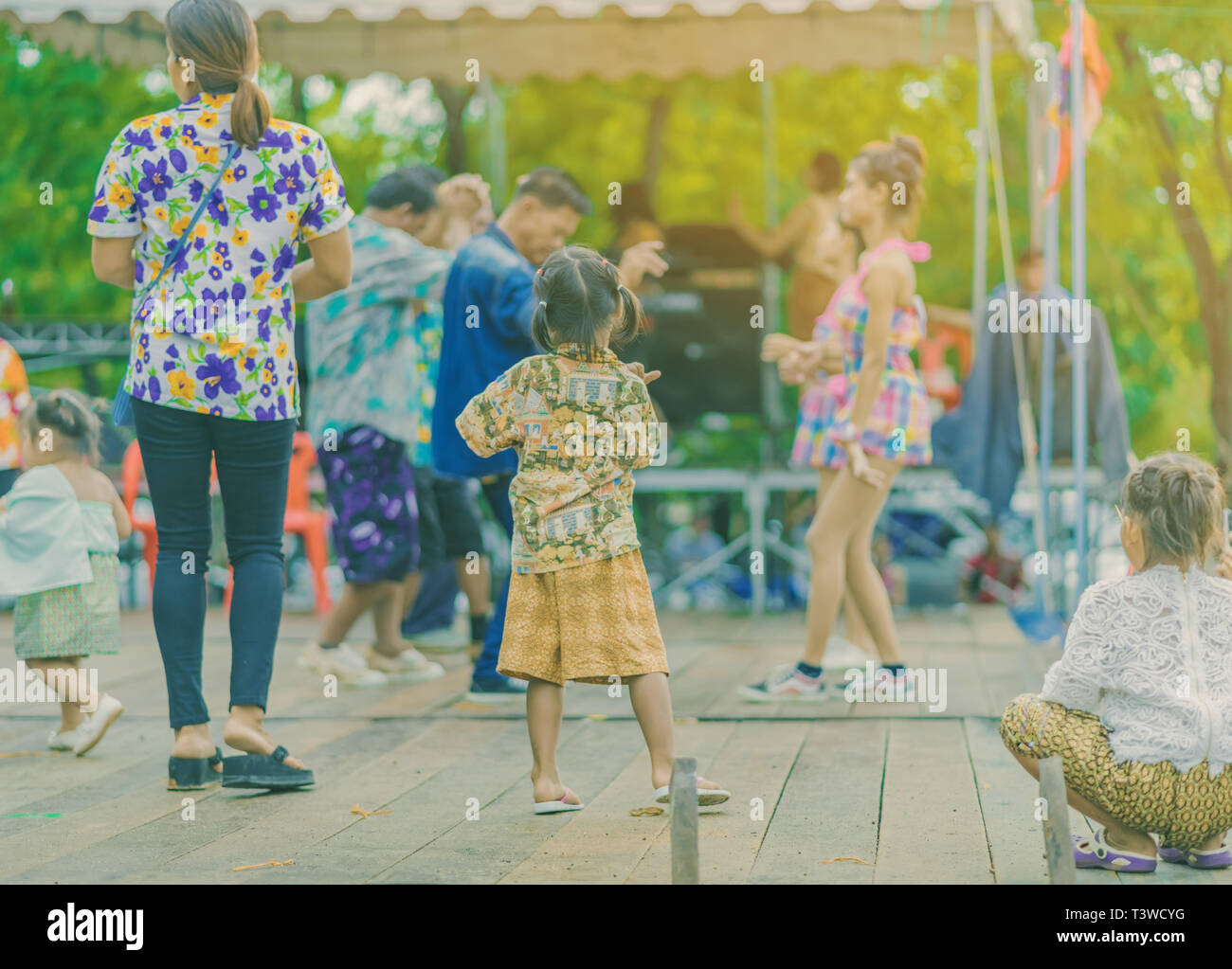 Happiness of Thai people enjoy dancing on the stage in annual Songkran ...