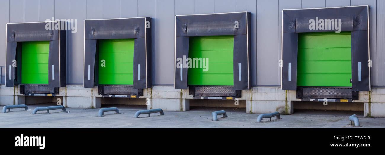 Green loading ramp doors for loading trruck at a distribution center ...