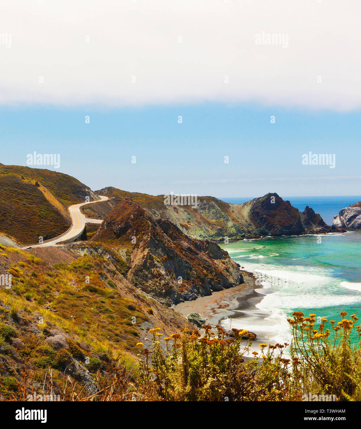 Waves on rocky cliffs, Big Sur, California, United States Stock Photo ...