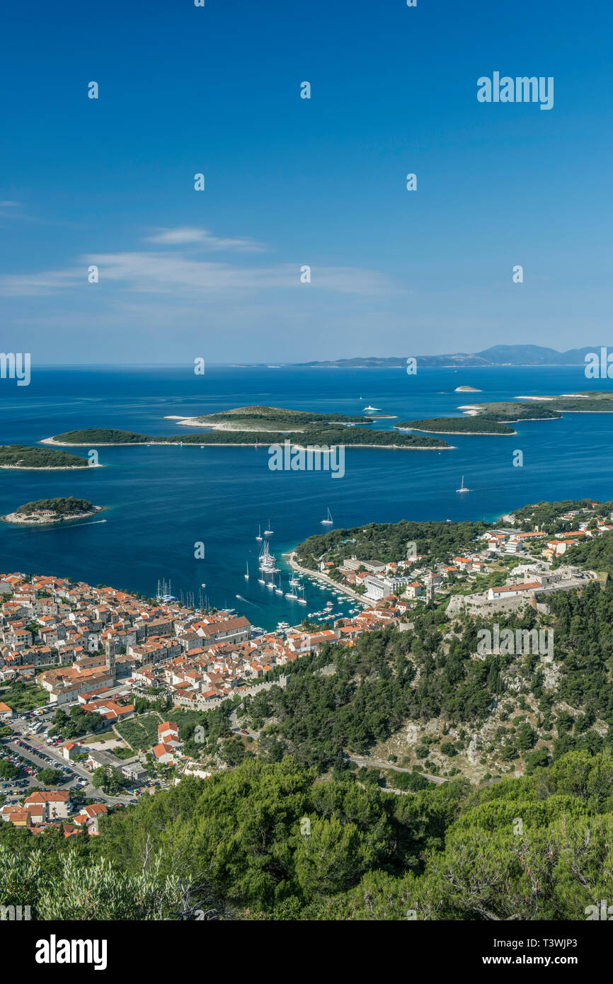 Aerial view of coastal town on hillside Stock Photo - Alamy