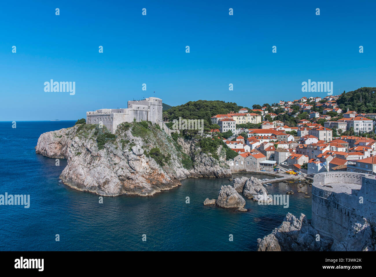 Coastal city on rock formations and hillside, Dubrovnik, Dubrovnik ...
