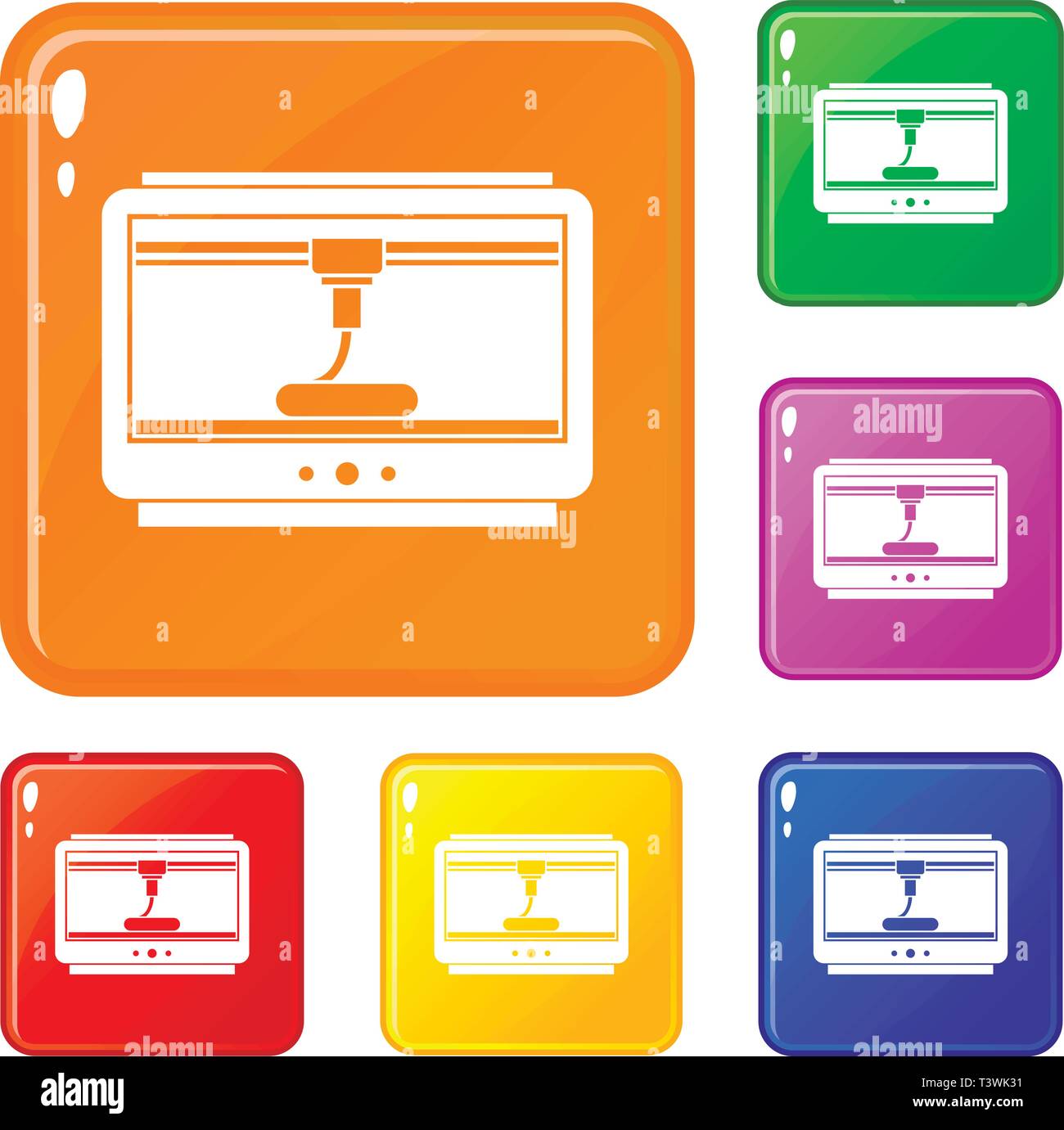 3D printer printing cup icons set vector color Stock Vector Image & Art ...