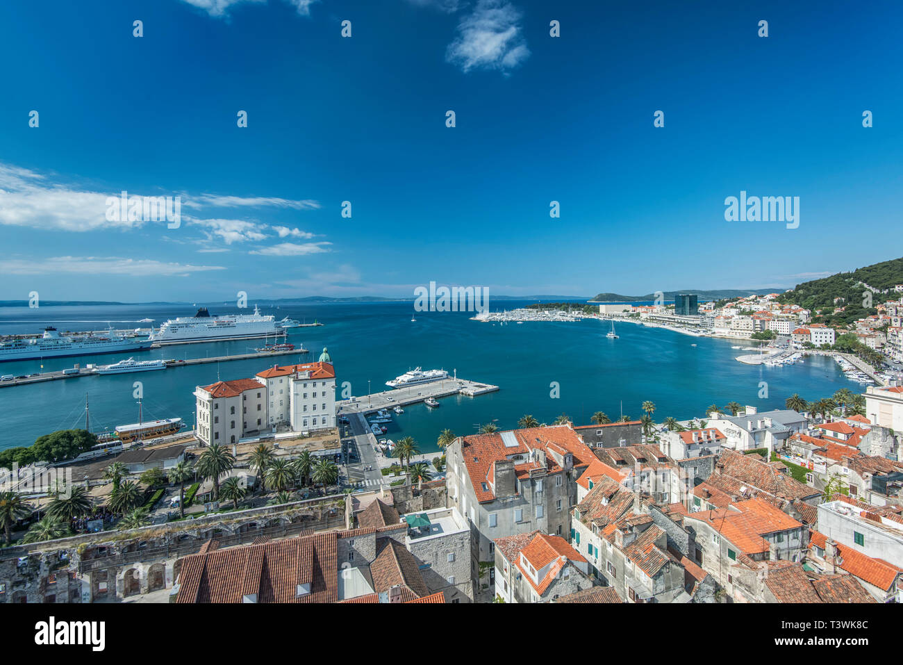 Aerial view of coastal city under blue sky, Split, Split, Croatia Stock ...
