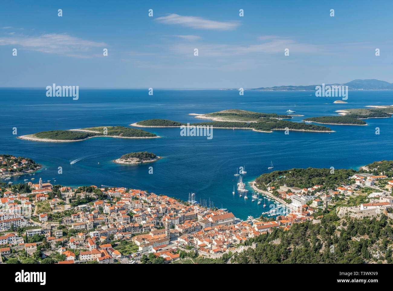 Aerial view of coastal town and islands, Hvar, Split, Croatia Stock ...