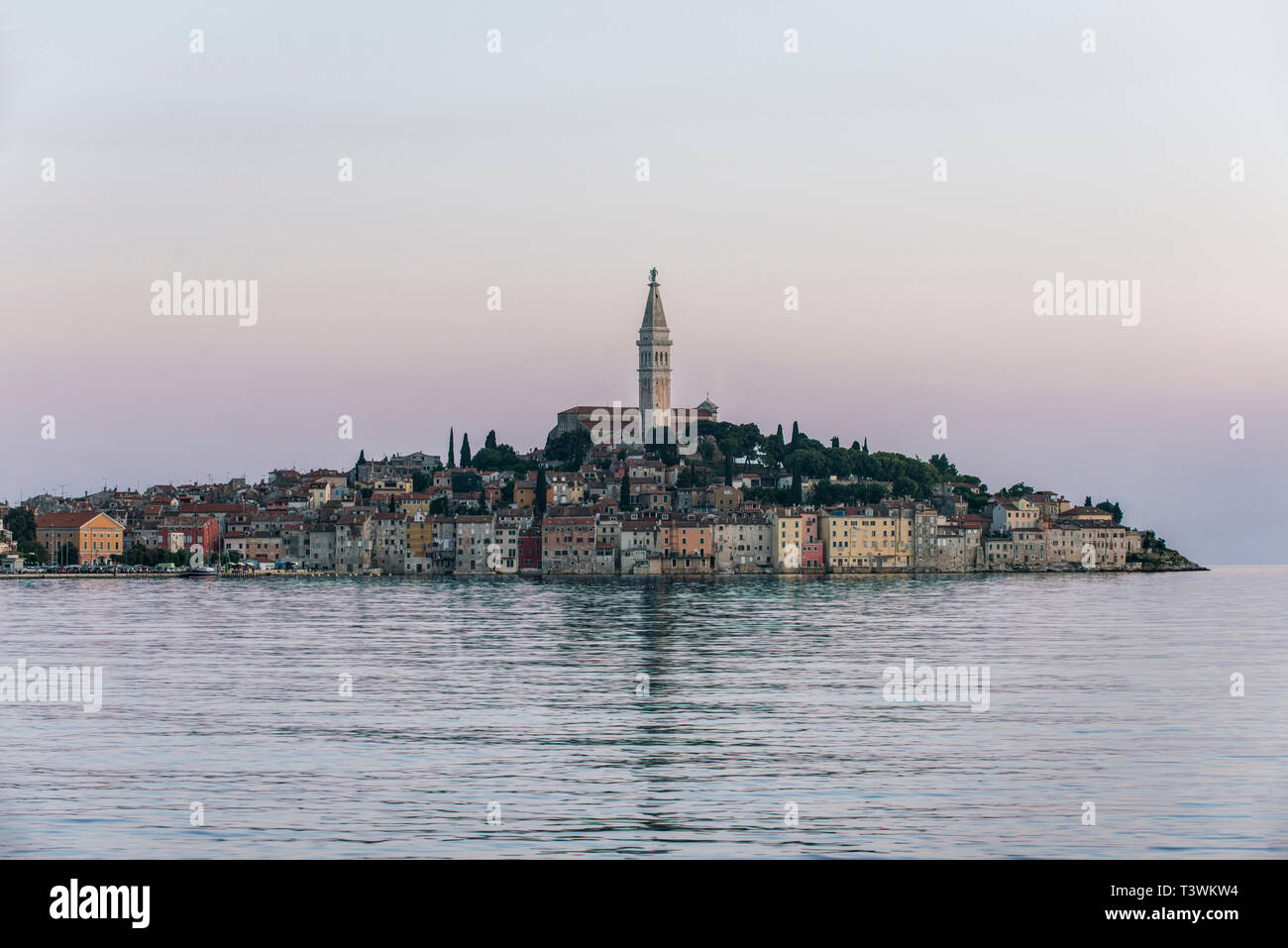 Aerial view of village on island in ocean, Rovinj, Istria, Croatia ...